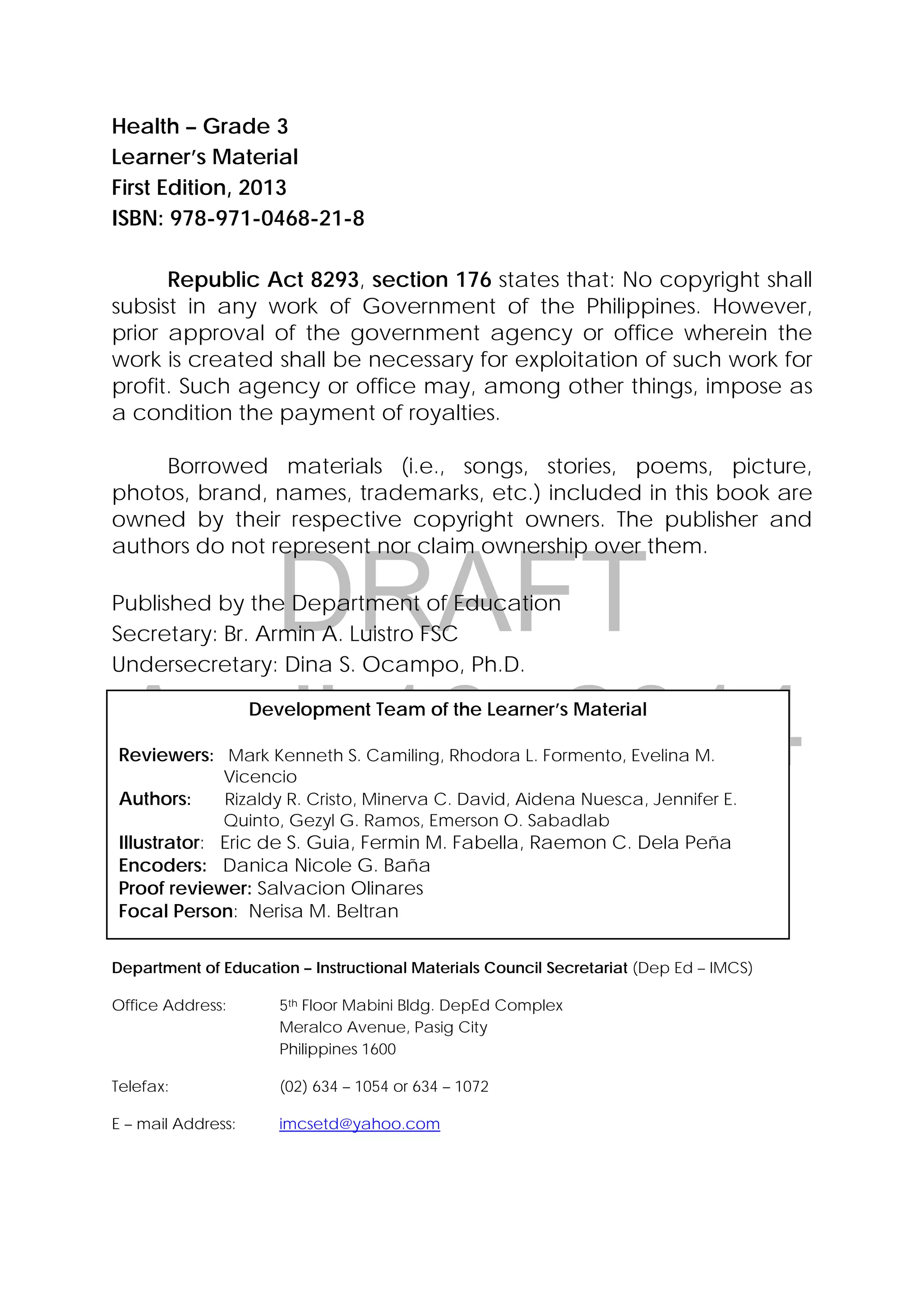 Grade 3 Health Learners Module | PDF