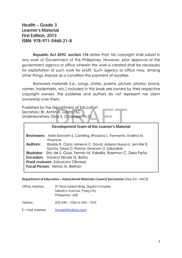 Grade 3 Health Learners Module | PDF