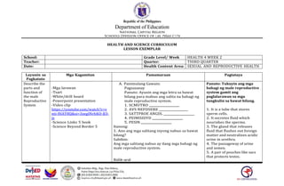 HEALTH WEEK 2 CATCH UP FRIDAY LESSON PLAN | DOCX | Reproductive Health ...