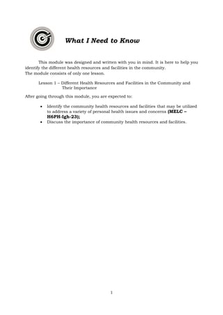 Health6 q1 mod5_identifies-community-health-resources-and-facilities ...