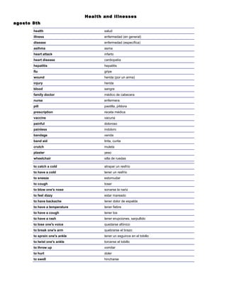 taller vocabulario "Health and illnesses" agosto 8th | PDF