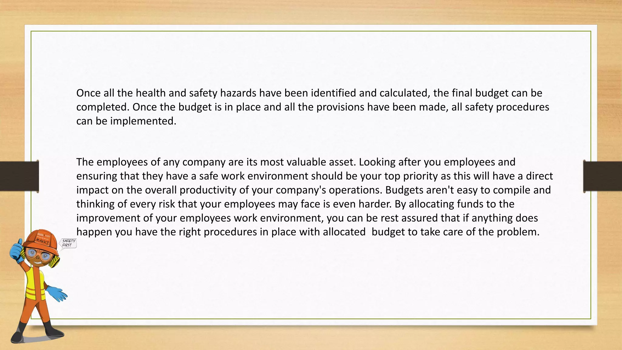 Health and safety in the workplace: Safety Budget | PDF