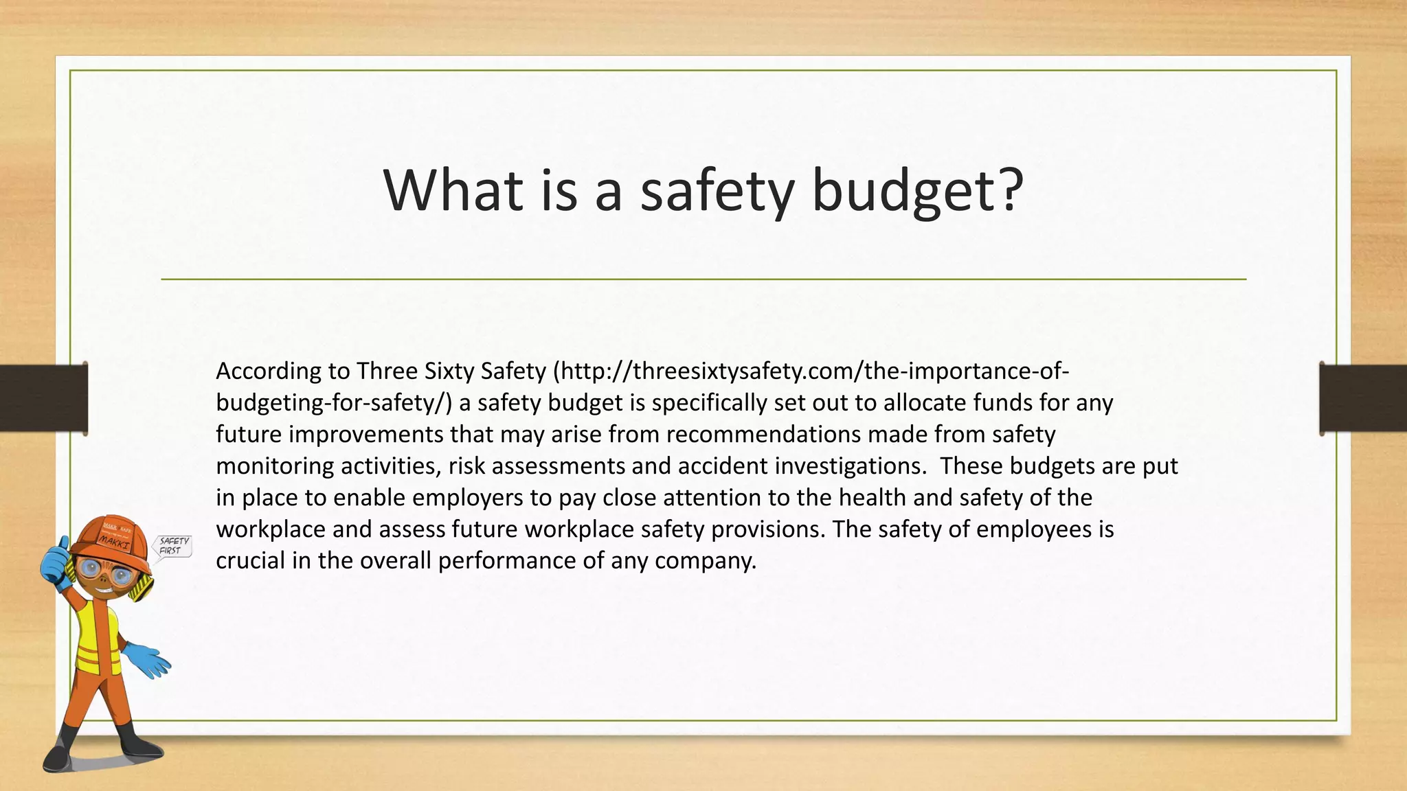 Health and safety in the workplace: Safety Budget | PDF