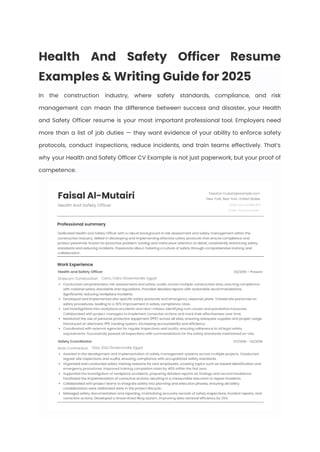 Health And Safety Officer Resume Examples & Writing Guide for 2025 | PDF