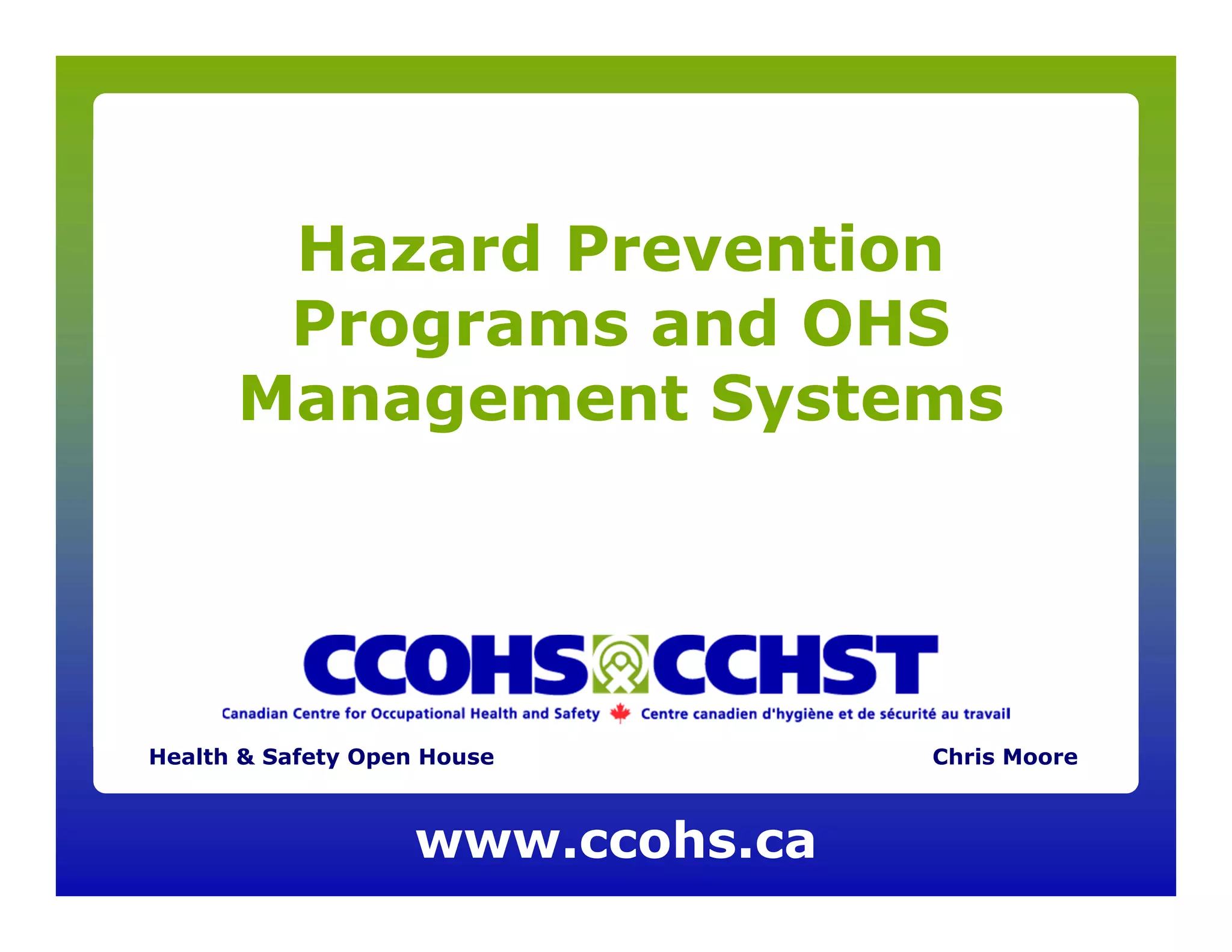 Hazard Prevention Programs and OHS Management Systems | PDF