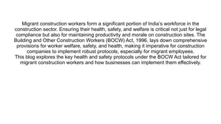 Health and Safety Protocols for Migrant Construction Workers under BOCW ...