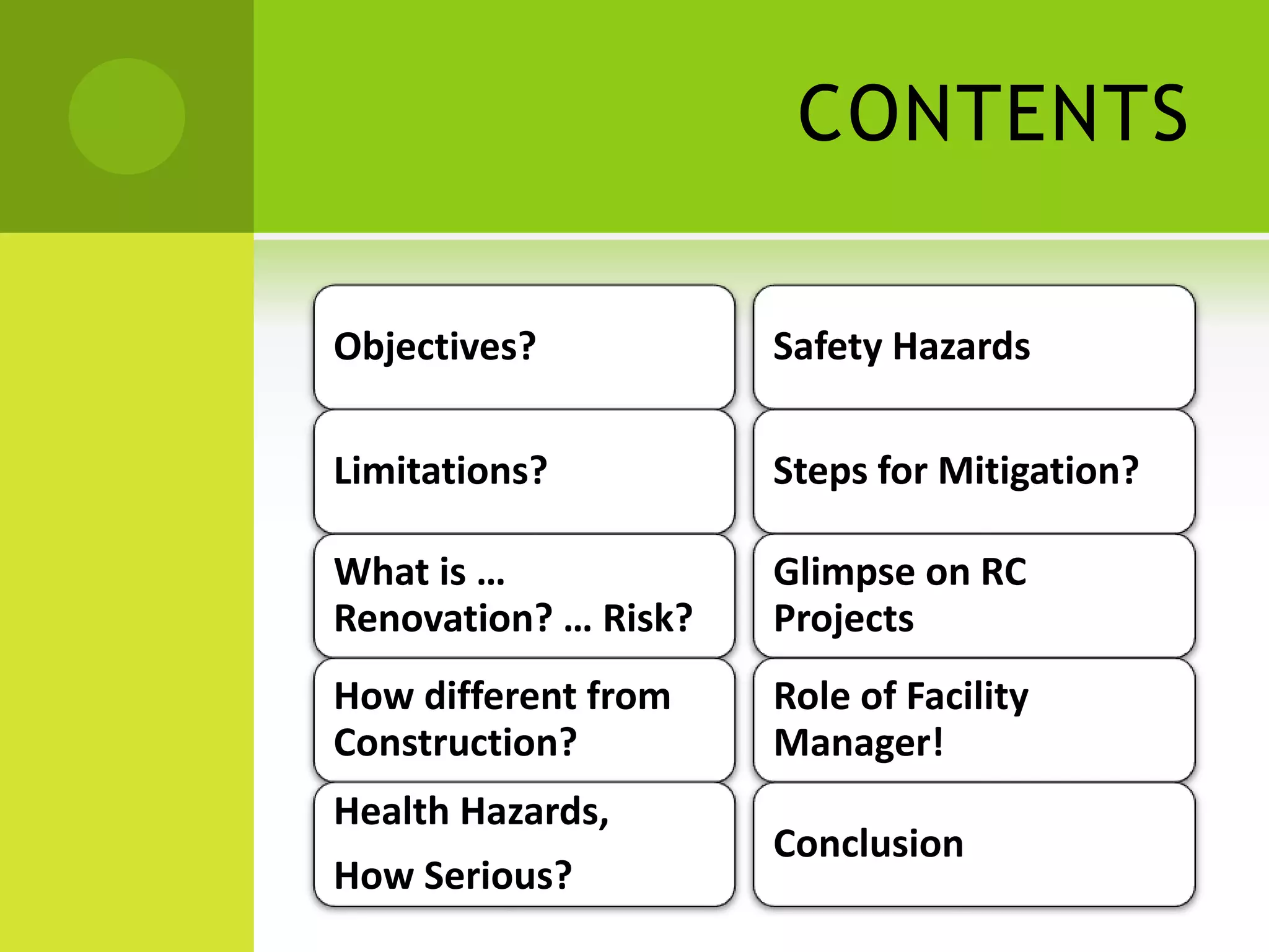 Health and safety risks in buildings renovation project | PPTX