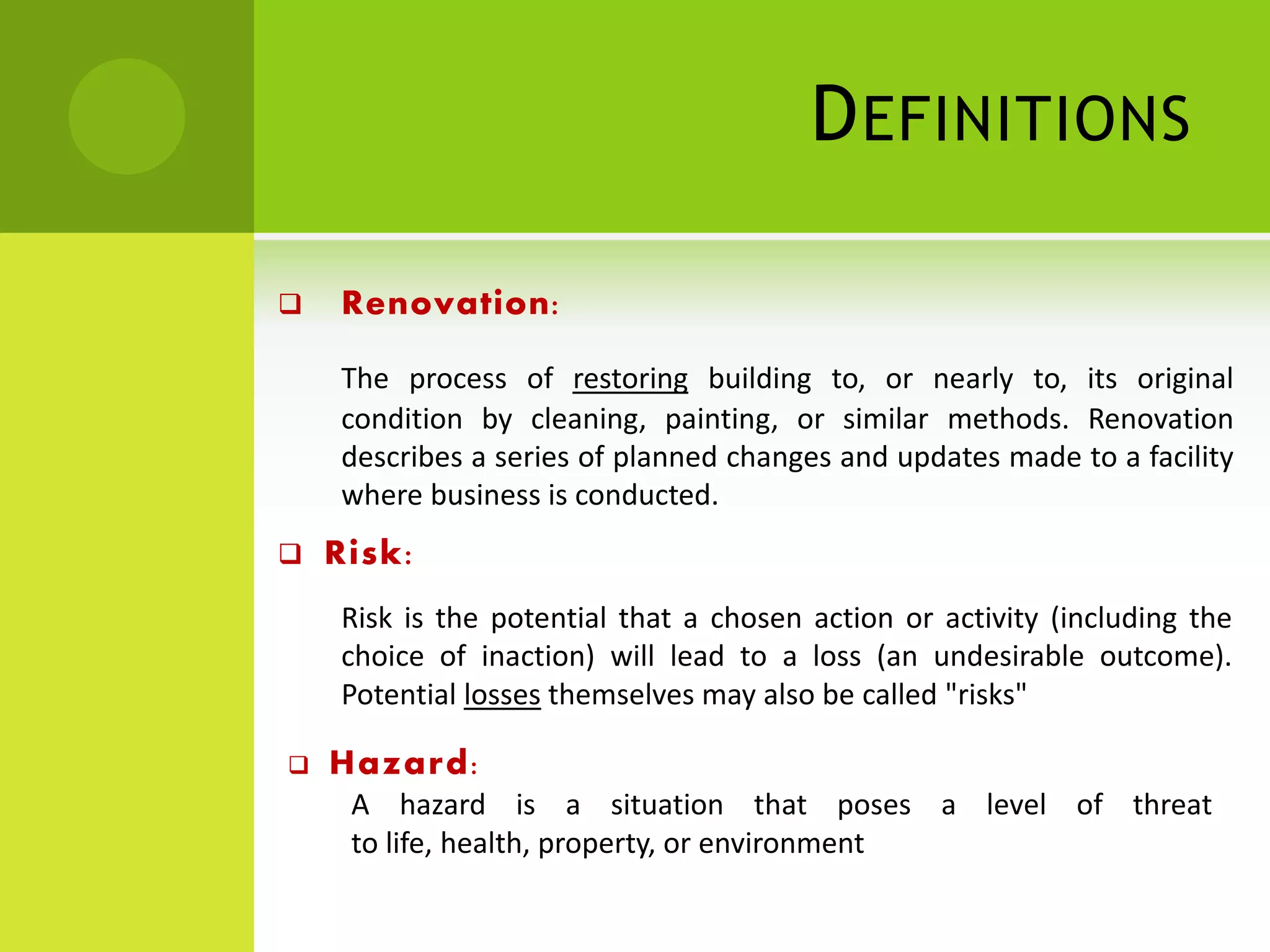 Health and safety risks in buildings renovation project | PPTX