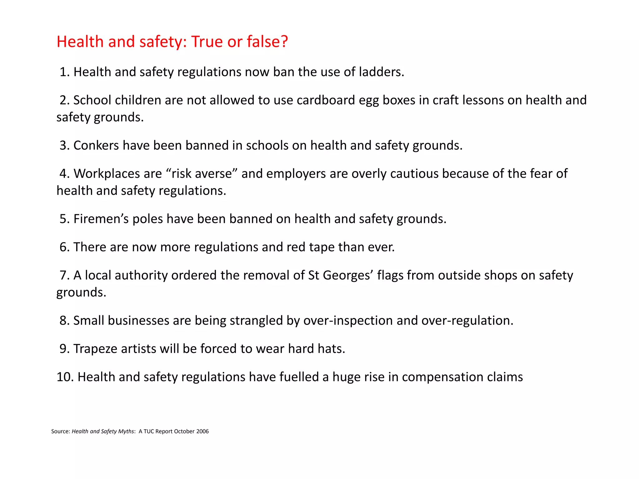 Health and safety: true or false? | PPT