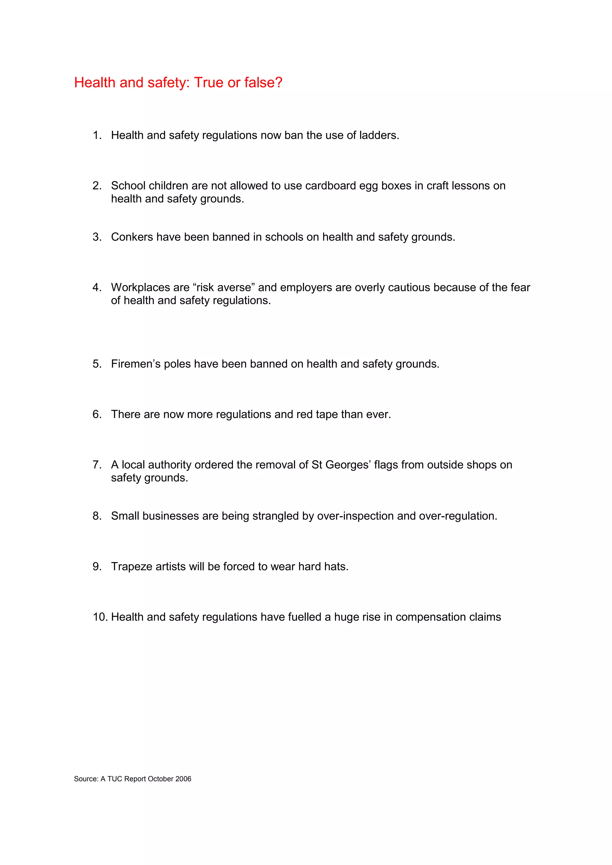 Health and safety: true or false? | DOCX