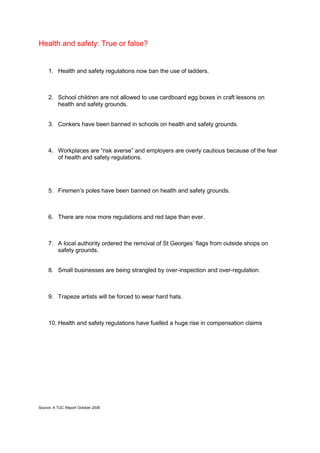 Health and safety: true or false? | DOCX