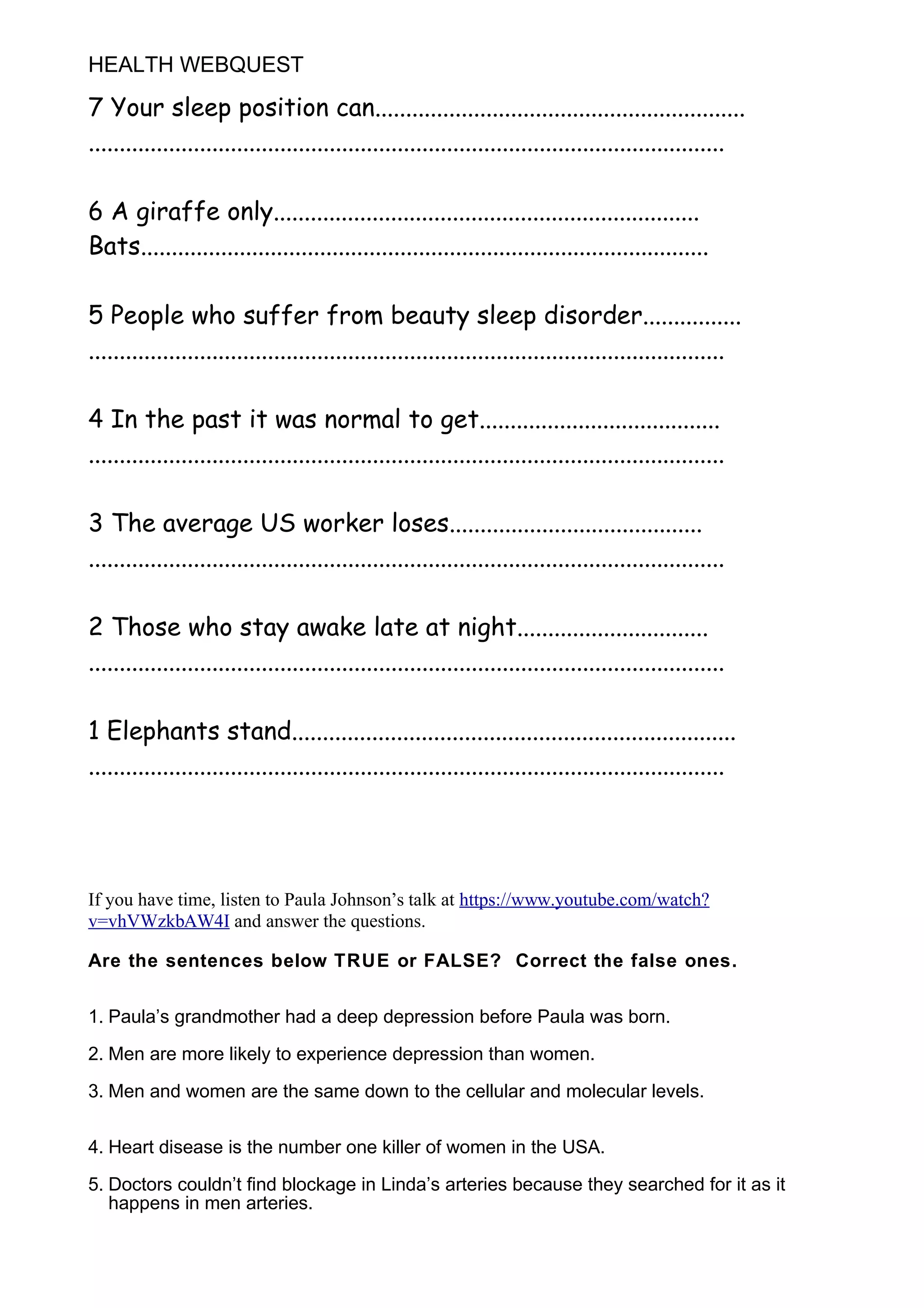 Health and sleeping webquest | DOC