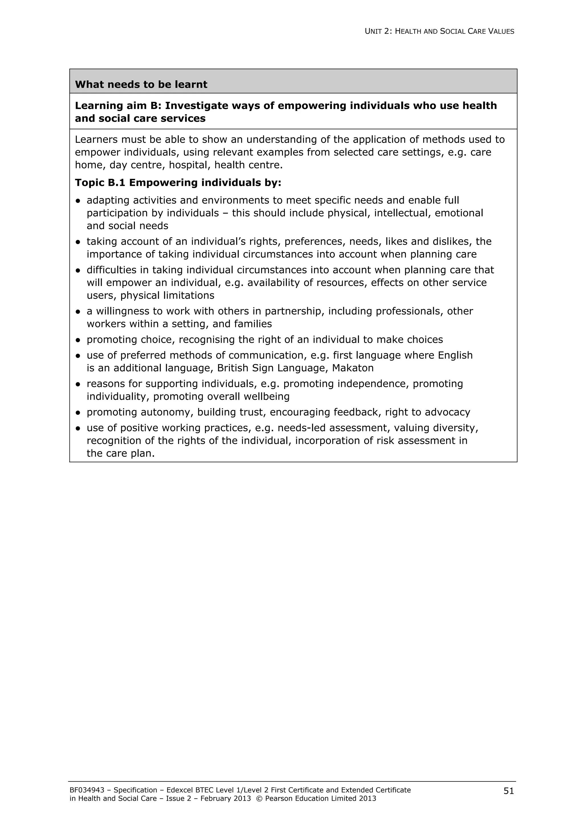 Health and social care values specification | PDF