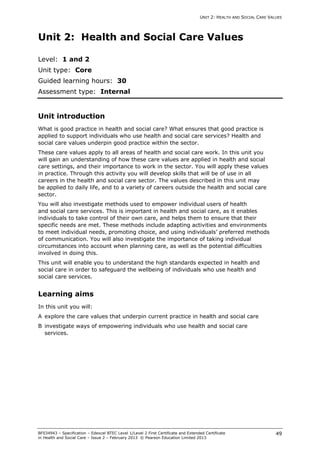 Health and social care values specification | PDF