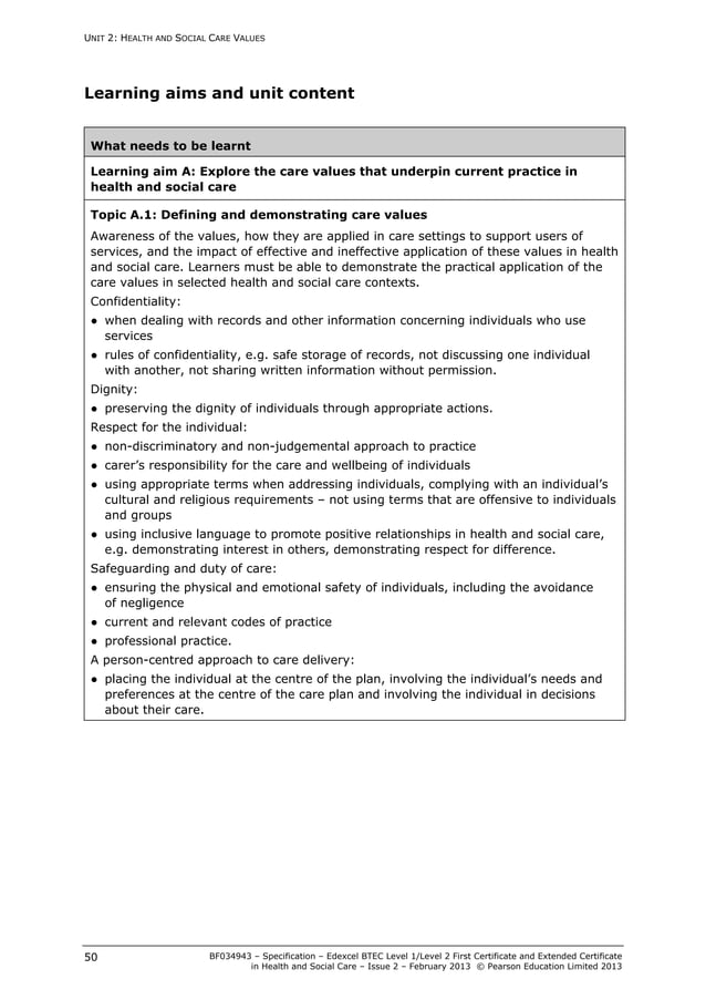 Health and social care values specification | PDF | Free Download