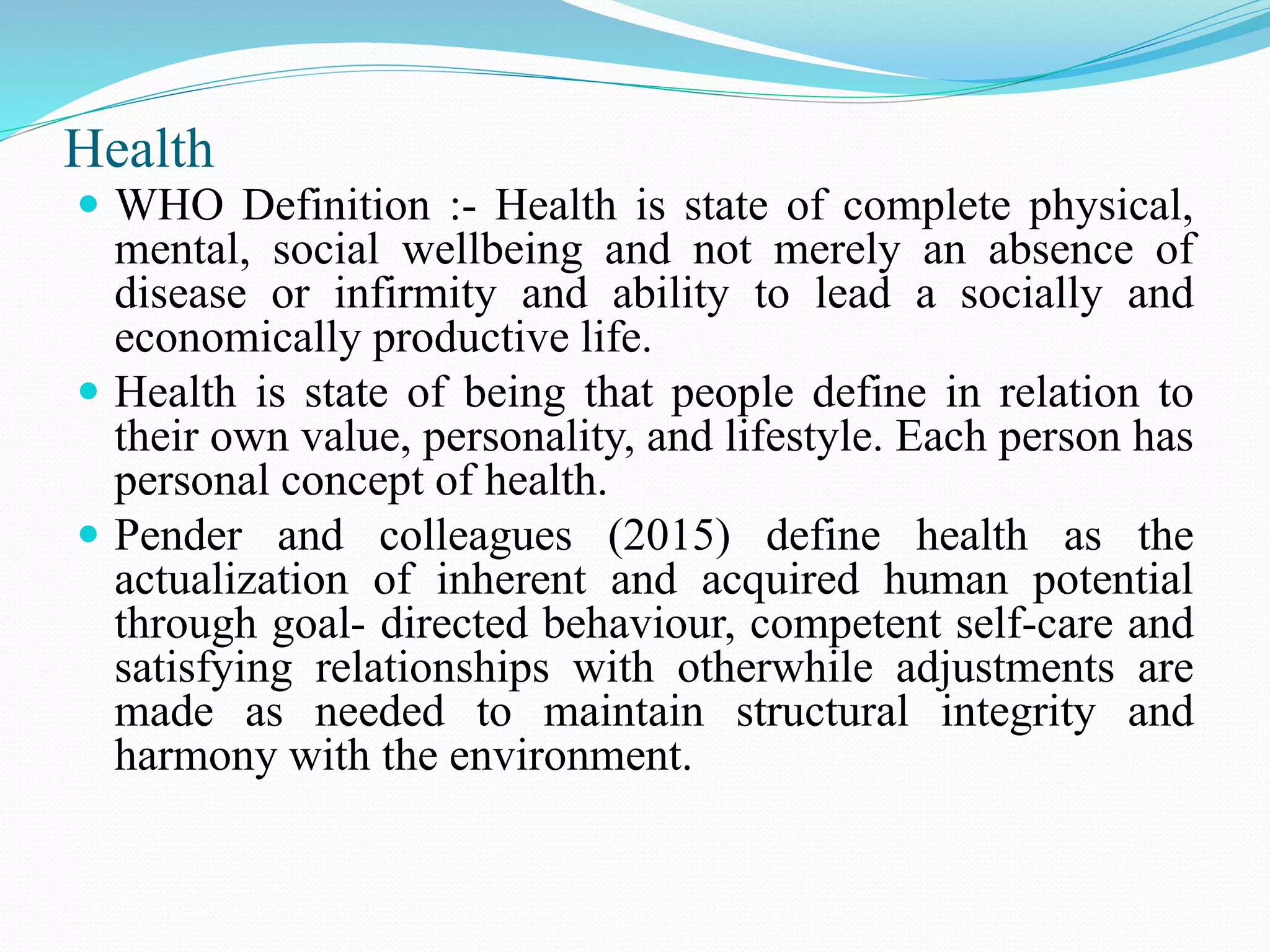 health and wellness fundamental of nursing full chapter | PPTX