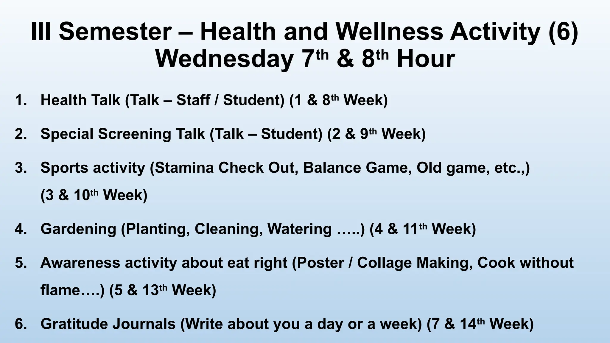 Health and Wellness acitvity Planned III Sem | PPT