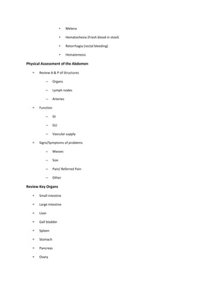 Health Assessment.docx | Digestive Disorders | Diseases and Conditions