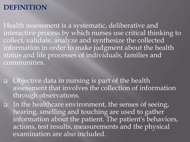Physical Assessment including history taking and physical examination | PPT