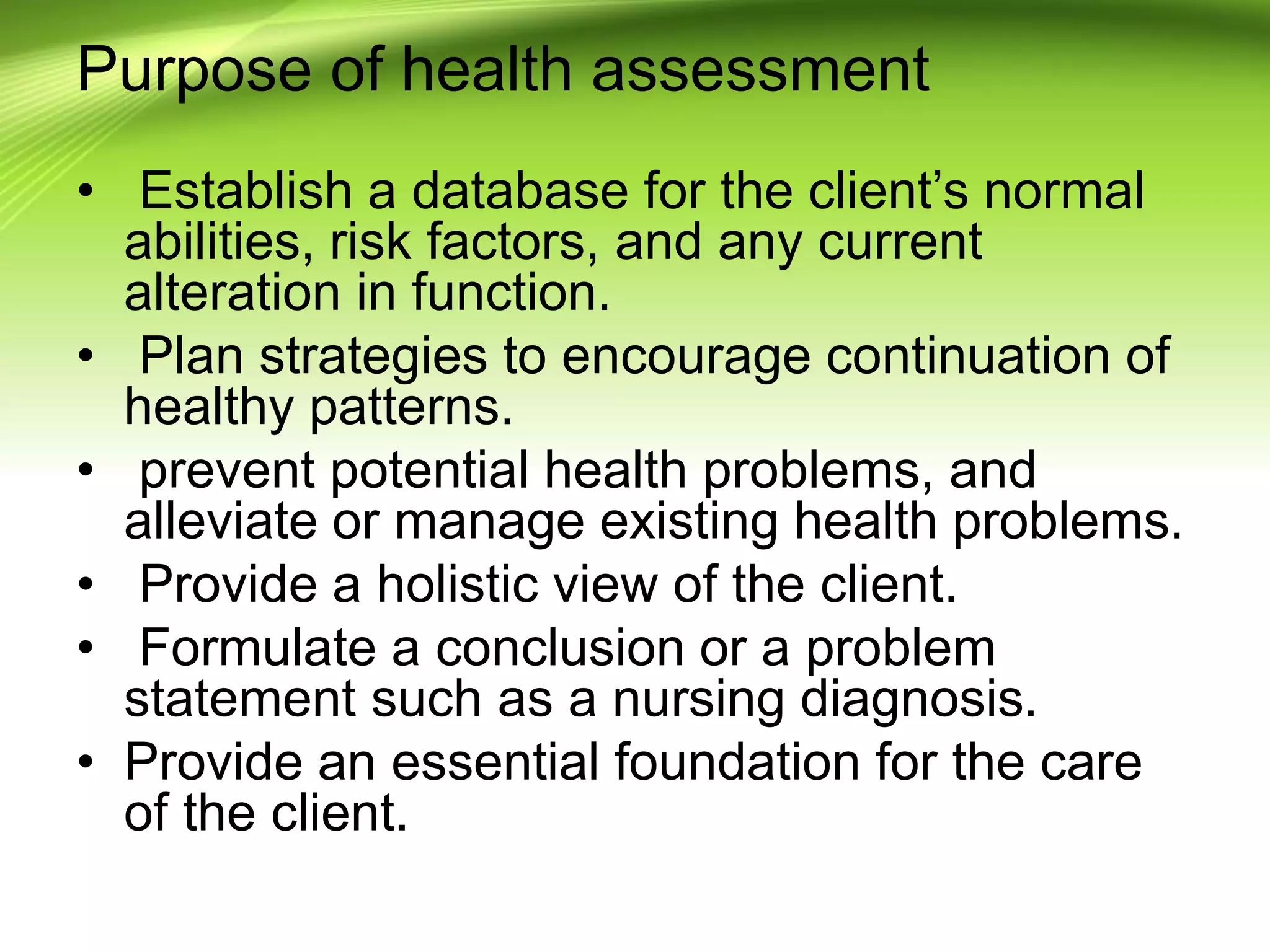 Health assessment physical examination | PPTX