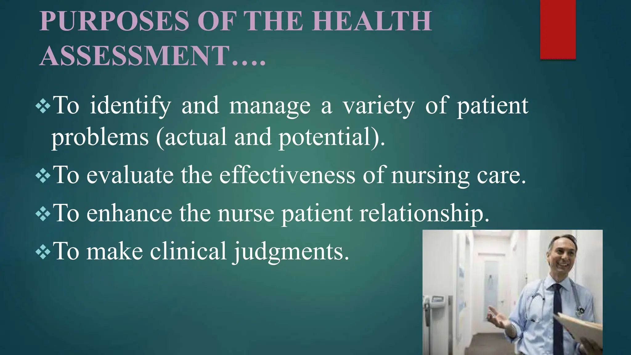 HEALTH ASSESSMENT TYPES,PURPOSES,PRINCIPLES | PPTX