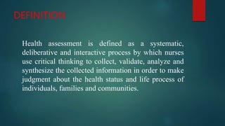 HEALTH ASSESSMENT TYPES,PURPOSES,PRINCIPLES | PPTX