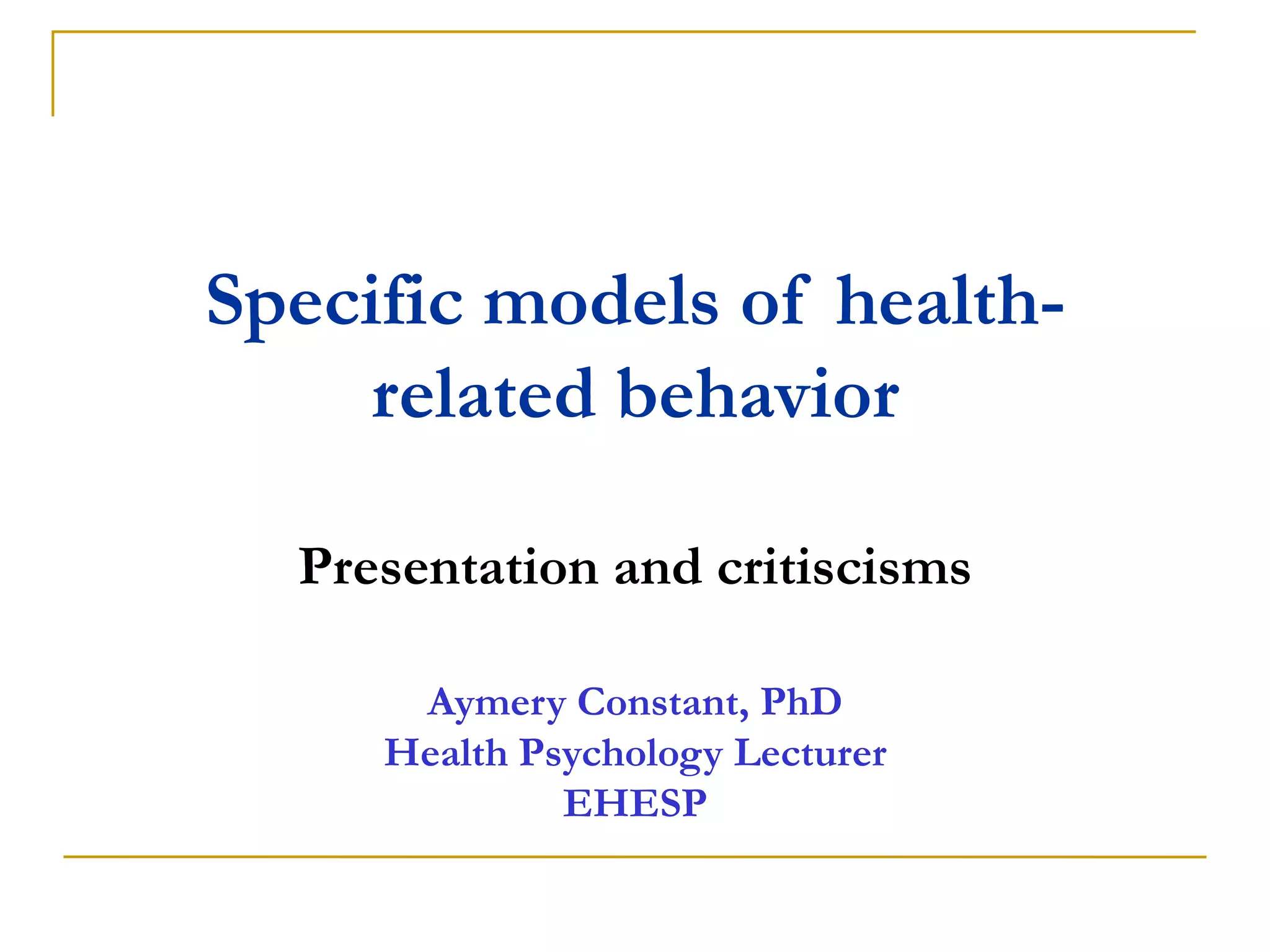 Health behaviour models criticisims | PDF | Medical Health