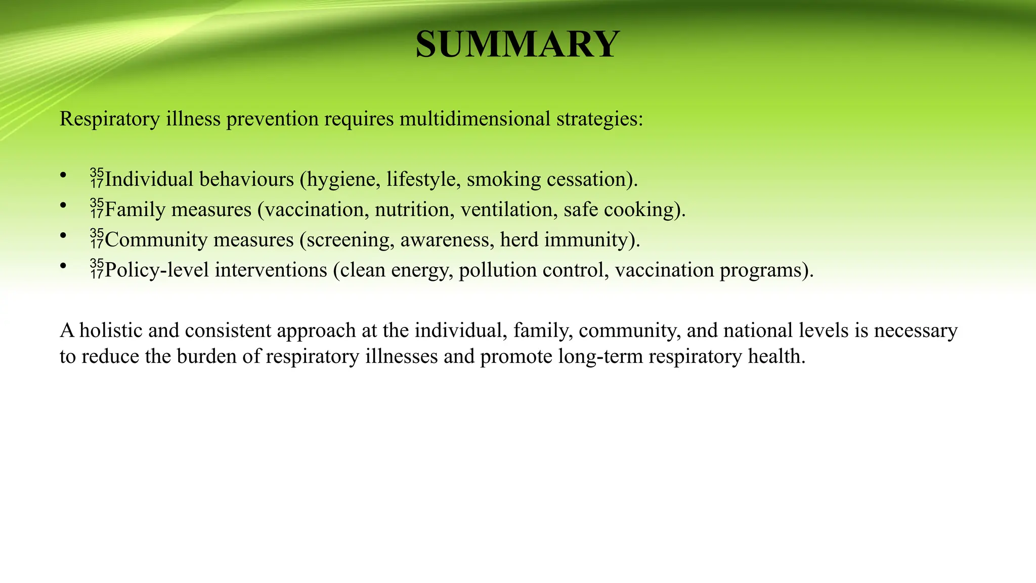 HEALTH BEHAVIOURS TO PREVENT RESPIRATORY ILLNESS - DISORDERS OF ...