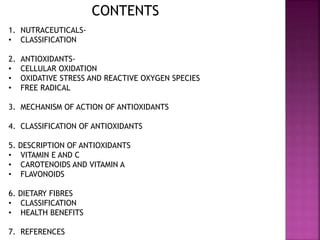 Health benefits of antioxidants and dietary fibres as nutraceuticals | PPT