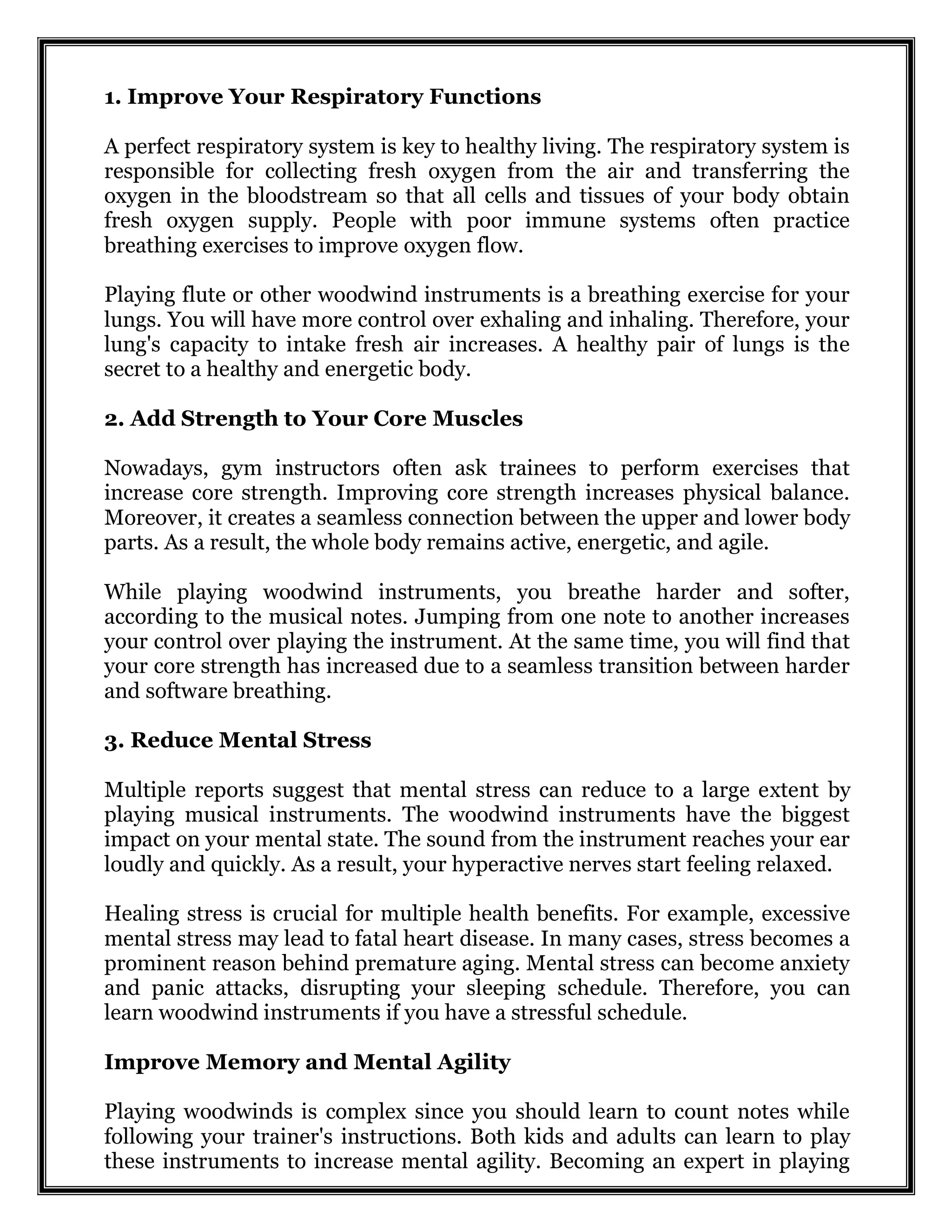 Health Benefits of Learning a Woodwind Instrument | PDF