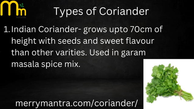 Health Benefits of Coriander Leaves, their types, uses, benefits | PPT ...