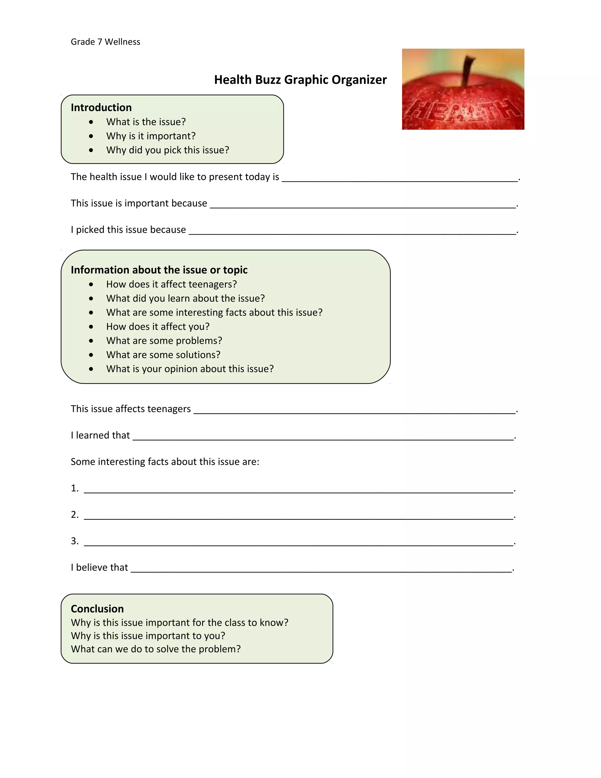 Health buzz graphic organizer | DOC