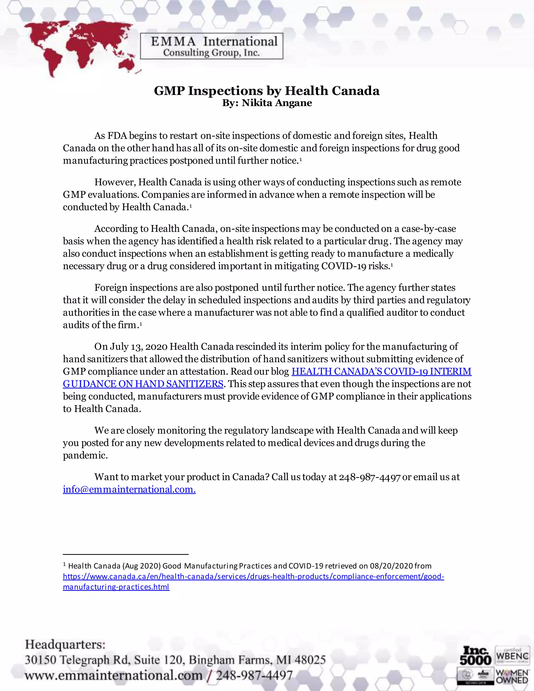 GMP Inspections by Health Canada | DOCX