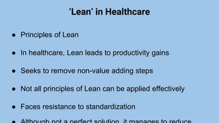 Lean principles to the Design of healthcare facilities | PPTX