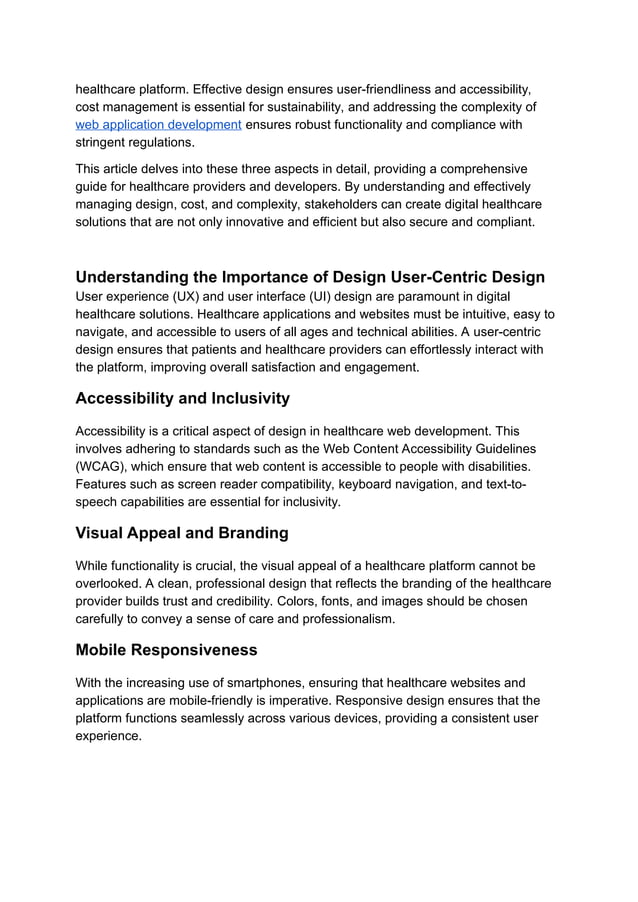 Digital Healthcare Solutions: A guide to the Balance Design, Cost, and Complexity in Web ...