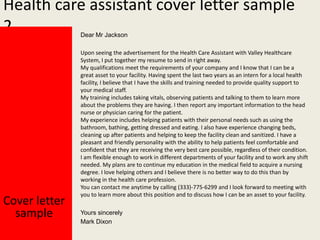 Health care assistant cover letter | PPTX