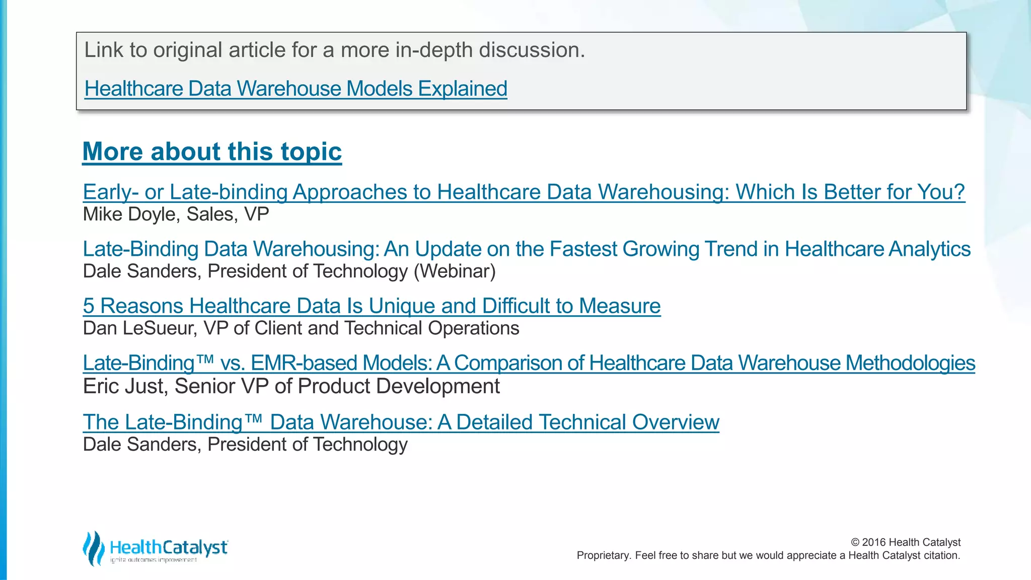 Healthcare Data Warehouse Models Explained | PPTX