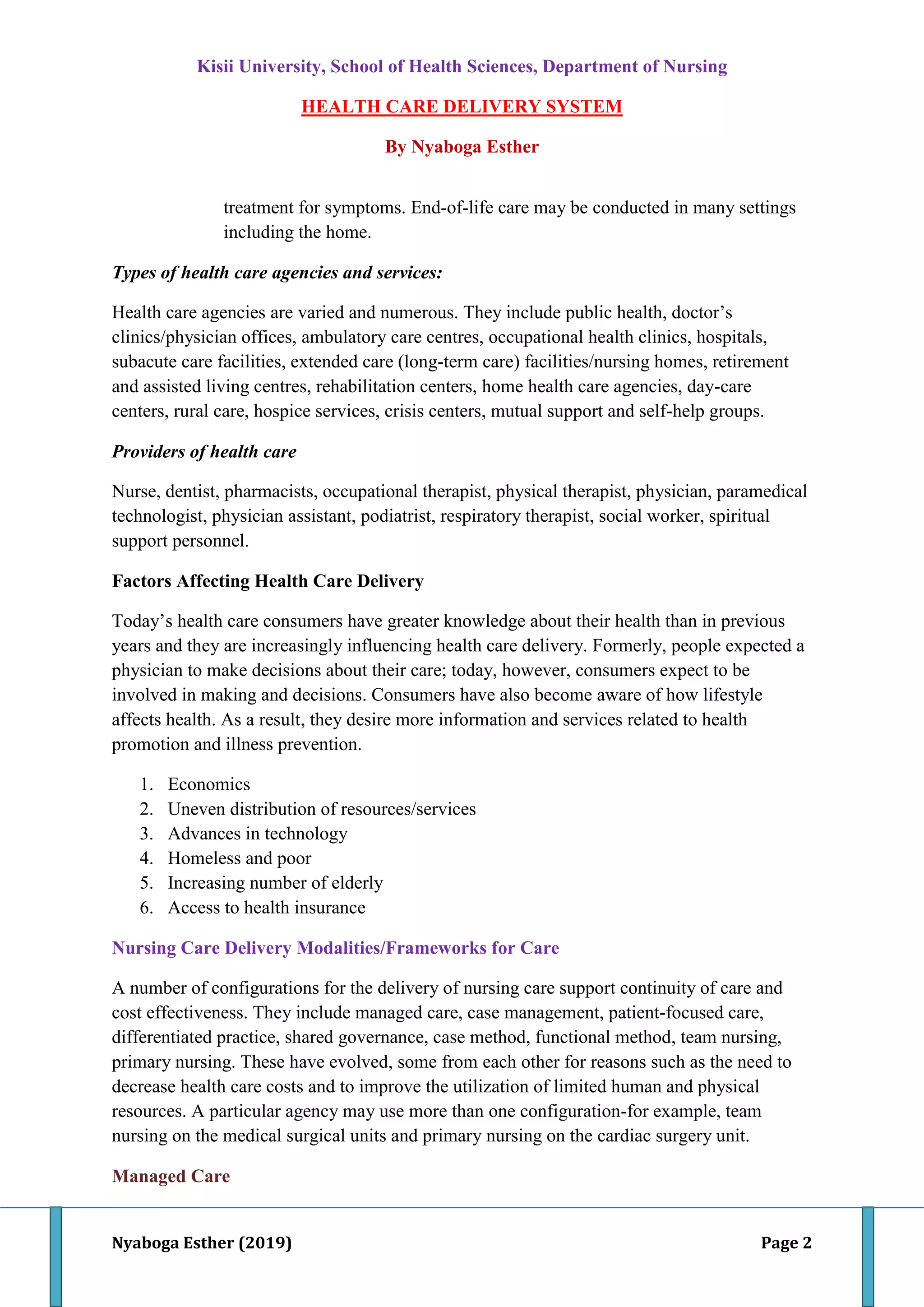 Health care delivery system | PDF