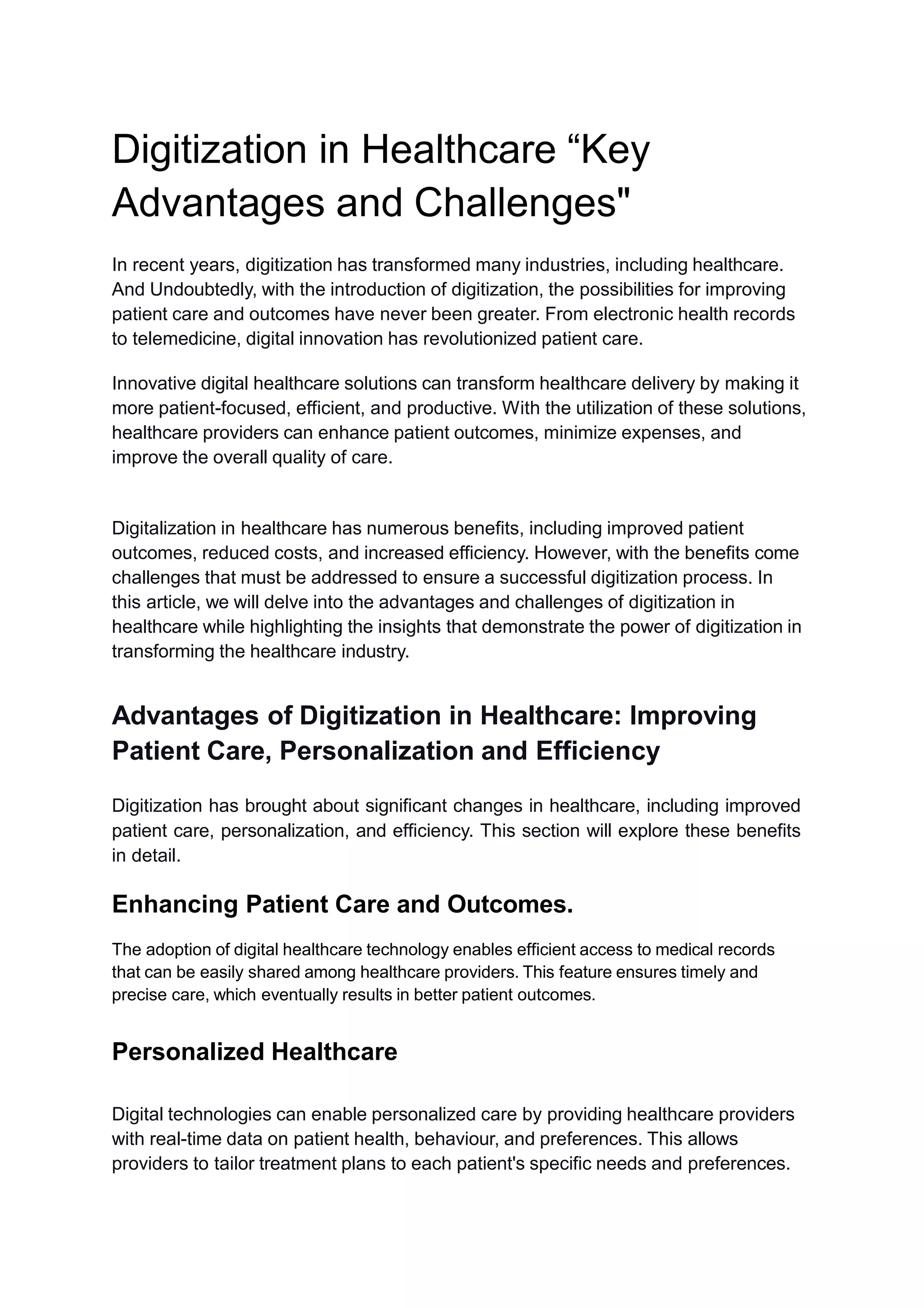 The Advantages & Challenges of Digitizing Healthcare | PPTX