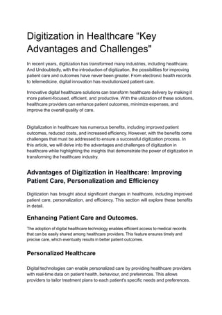 The Advantages & Challenges of Digitizing Healthcare | PPTX