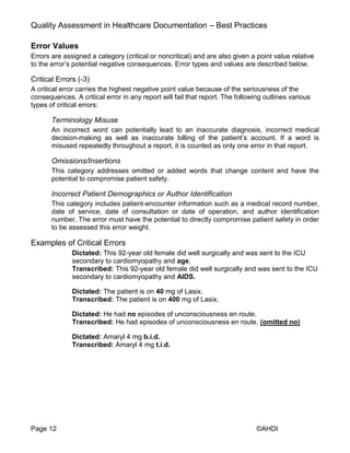 Health care documentation quality assessment and management best ...
