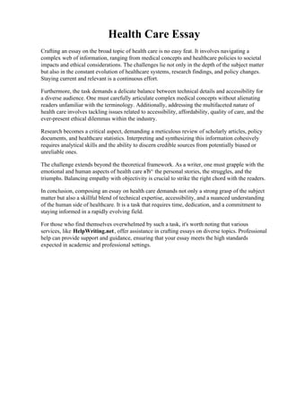 Health Care Essay. argumentative essay about universal healthcare | PDF