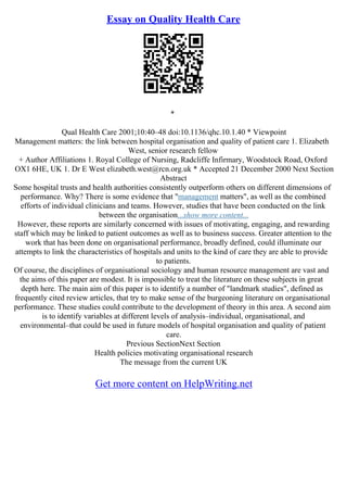 Healthcare Essay Topics | PDF