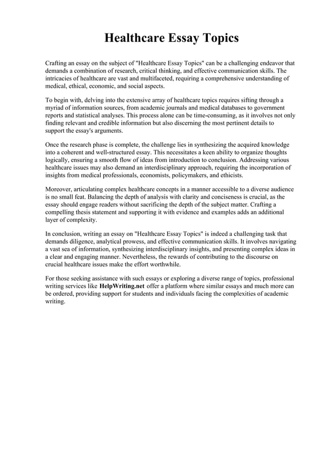 Healthcare Essay Topics. Edward Via College of Osteopathic Medicine | PDF