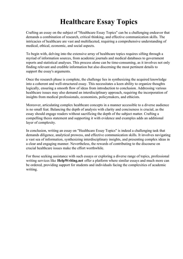 Healthcare Essay Topics | PDF