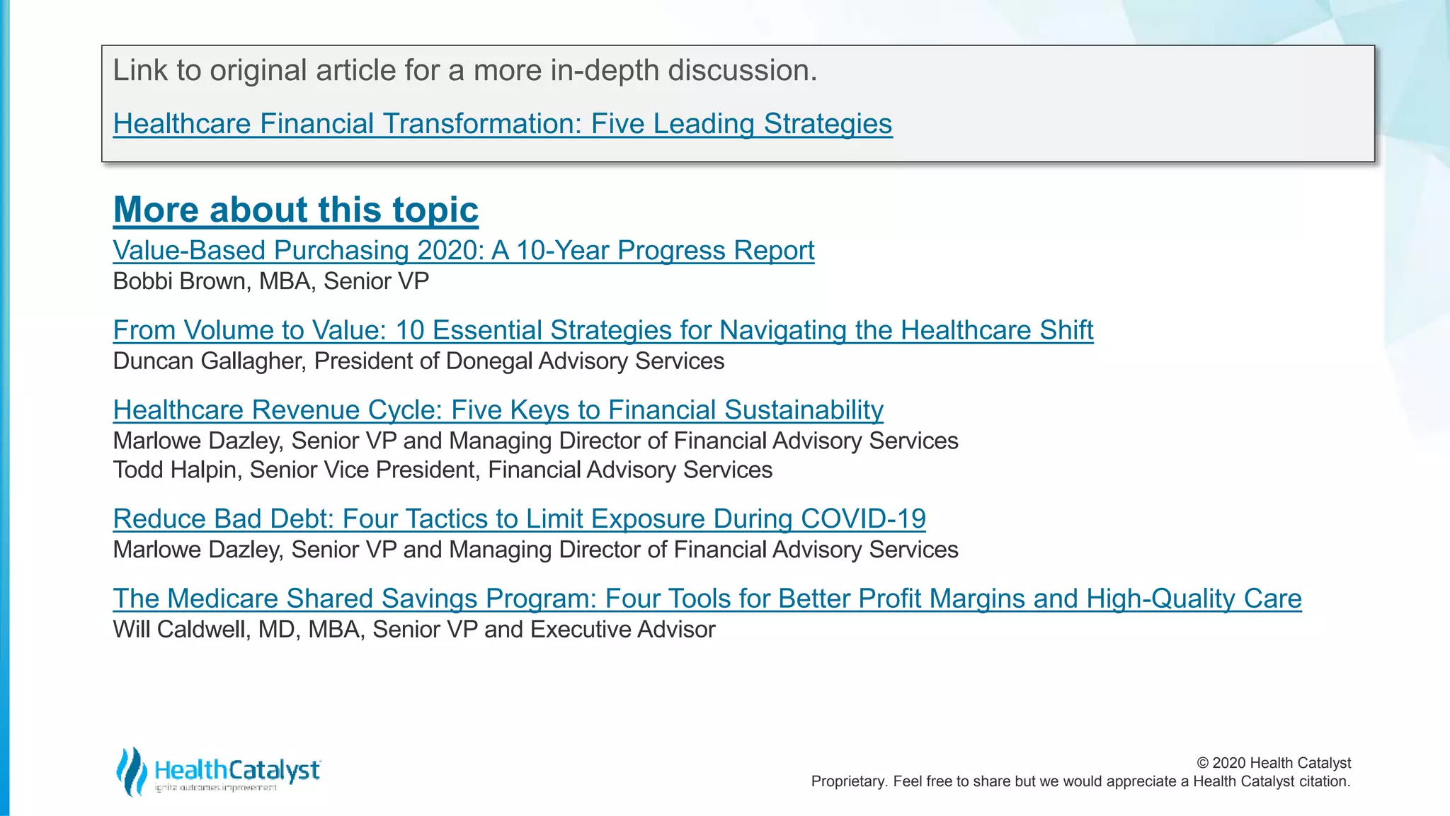 Healthcare Financial Transformation: Five Leading Strategies | PPTX