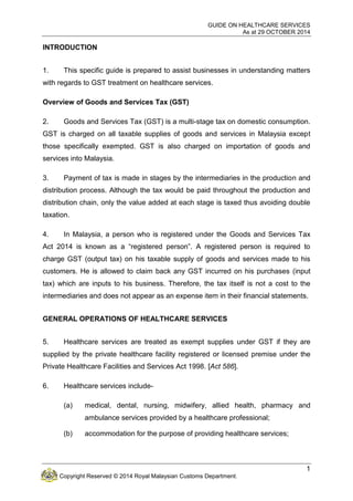 Guide to GST for Healthcare Services (Malaysia) | PDF