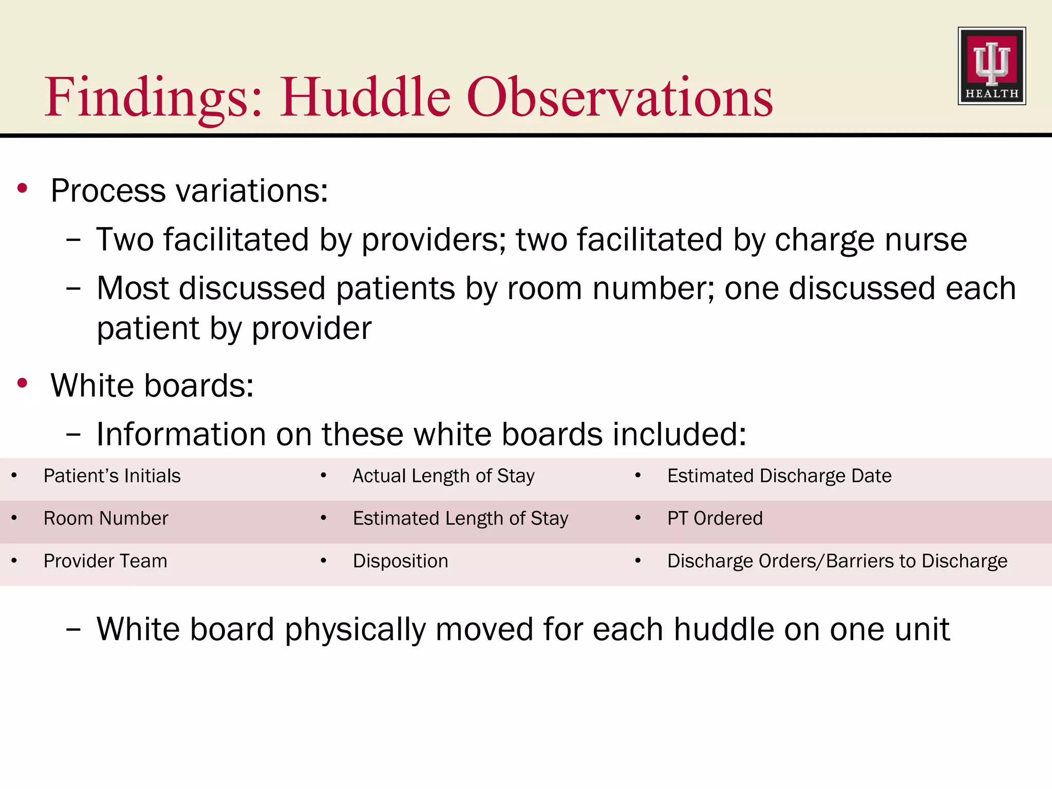 Health care huddle iu health evaluation | PPT