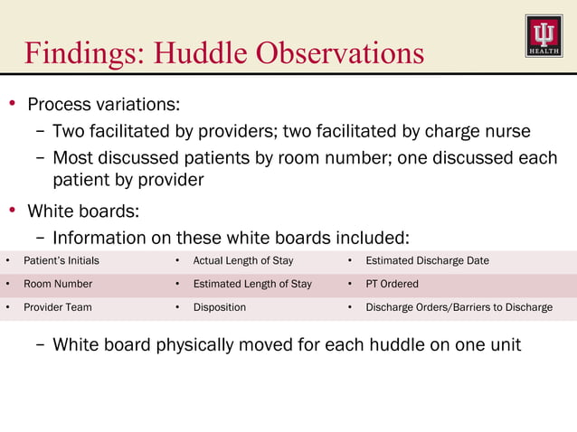 Health care huddle iu health evaluation | PPT