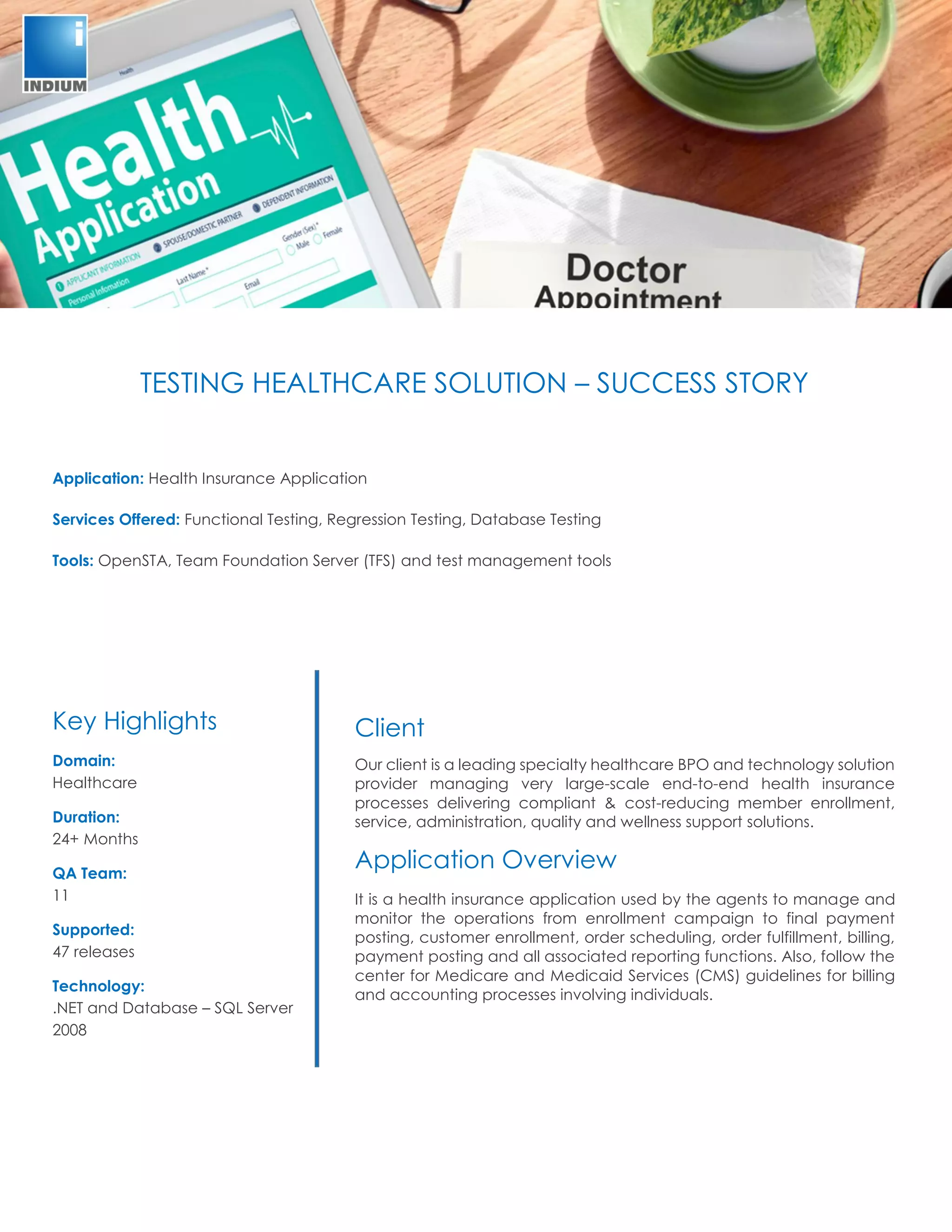 Success Story - Healthcare Insurance Testing Services | PDF